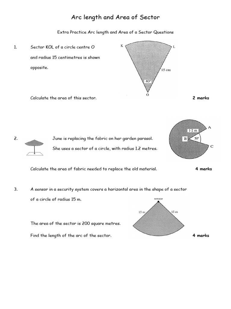 Arc Length and Sector Area Practice | PDF | Area | Circle