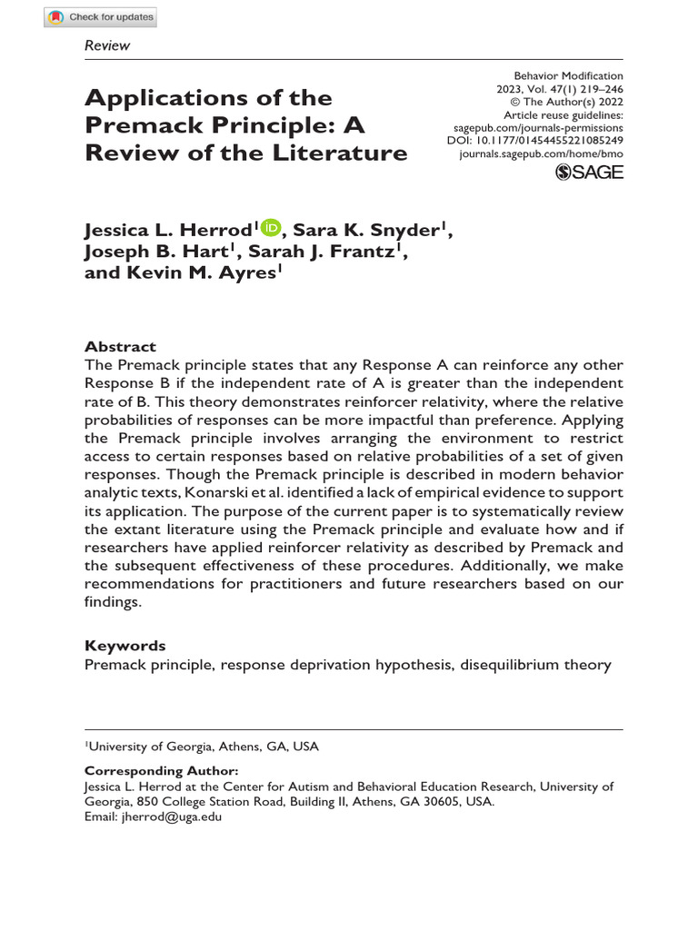 Herrod Et Al. 2002 - Applications of The Premack Principle - A Review ...