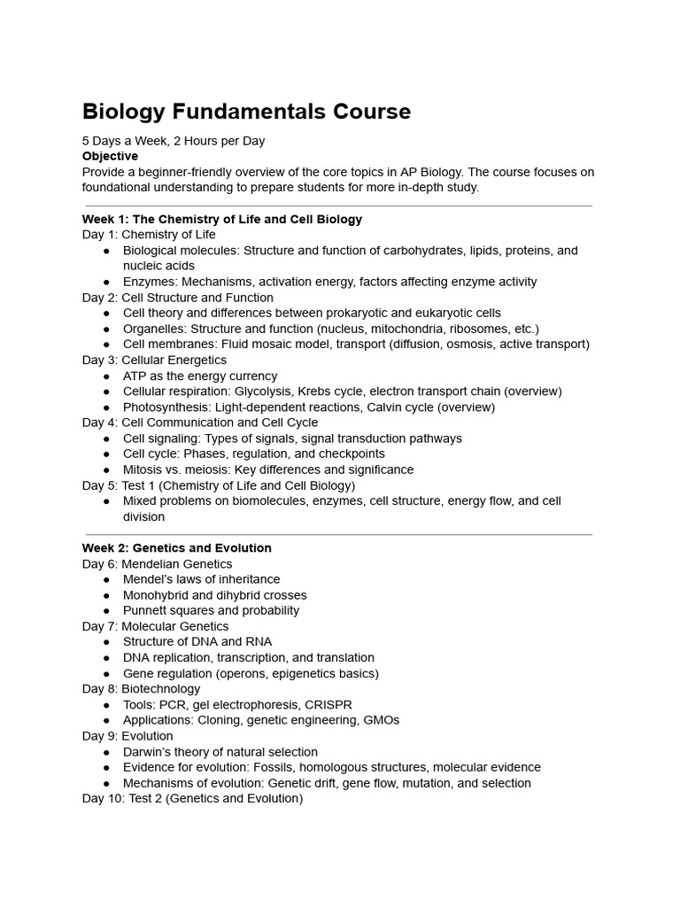 Intro to Biology Fundamentals Course | PDF | Cell (Biology) | Biology