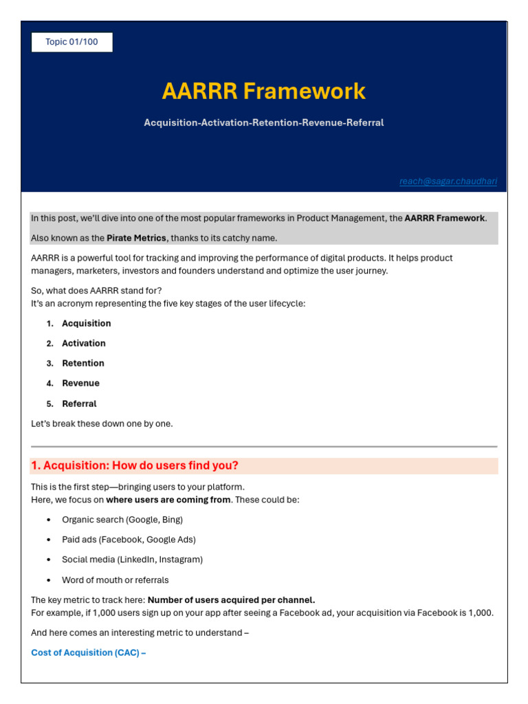 AARRR Framework Product Management by Sagar 1736912567 | PDF | Business Economics | Marketing