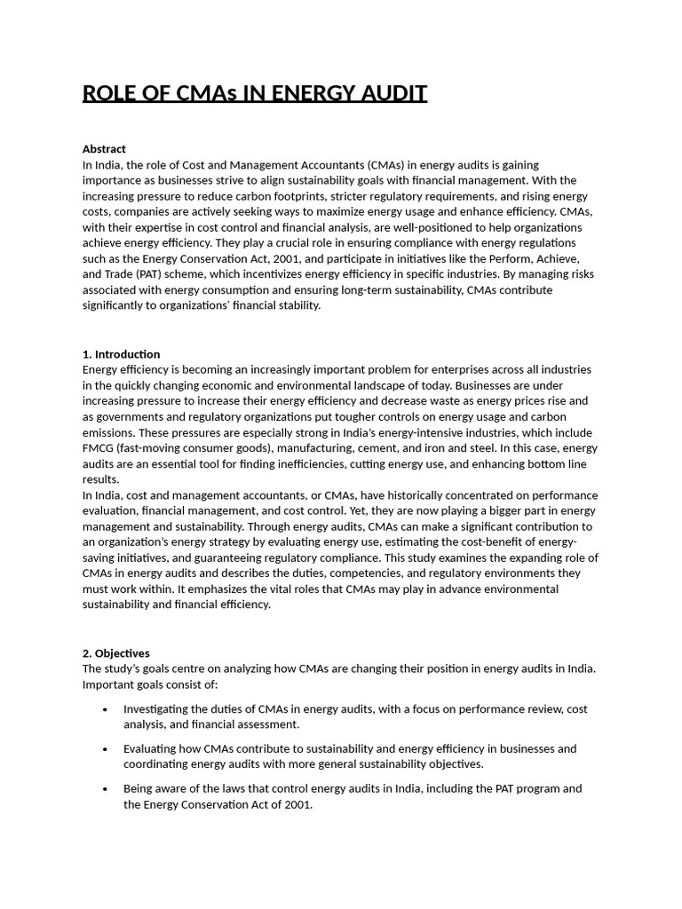 ROLE OF CMAs IN ENERGY AUDIT | PDF | Energy Conservation | Audit