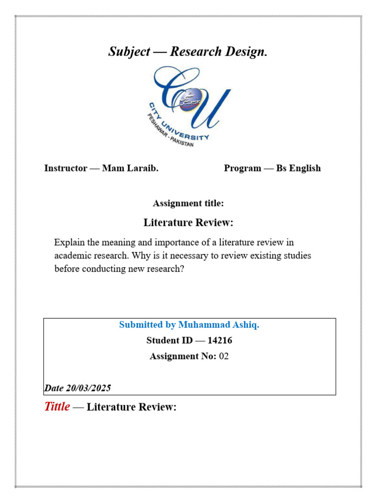 M - Ashiq Assignment No 02 Research Design Literature Review | PDF ...