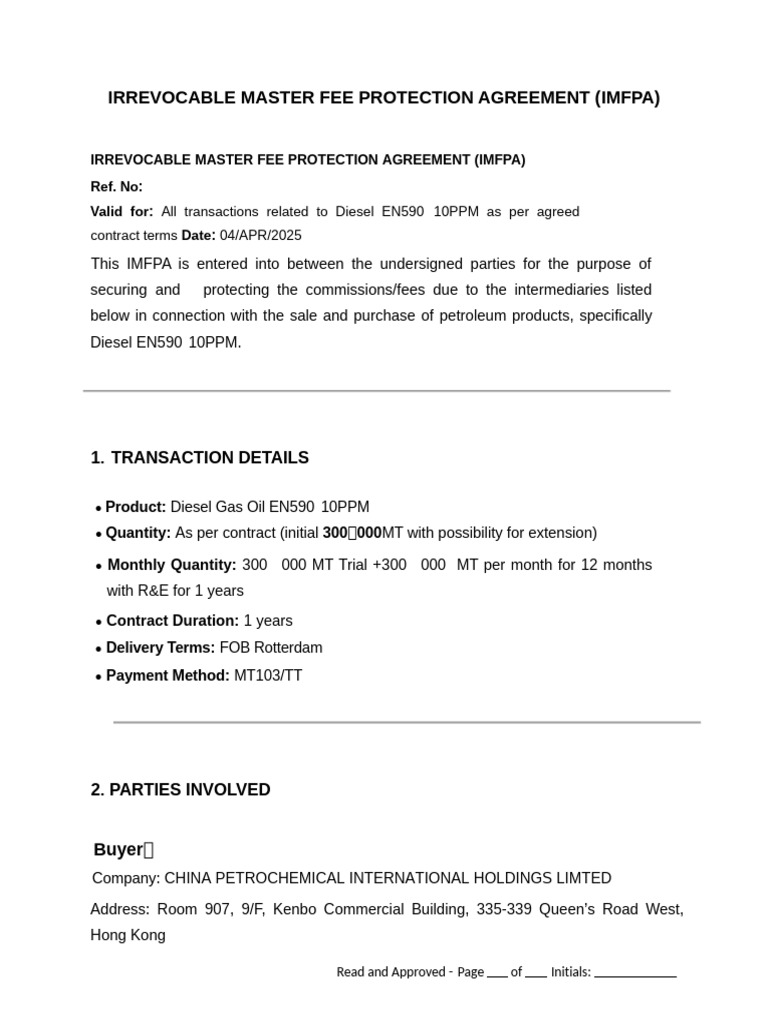 IMFPA for Diesel EN590 Transactions | PDF | Payments