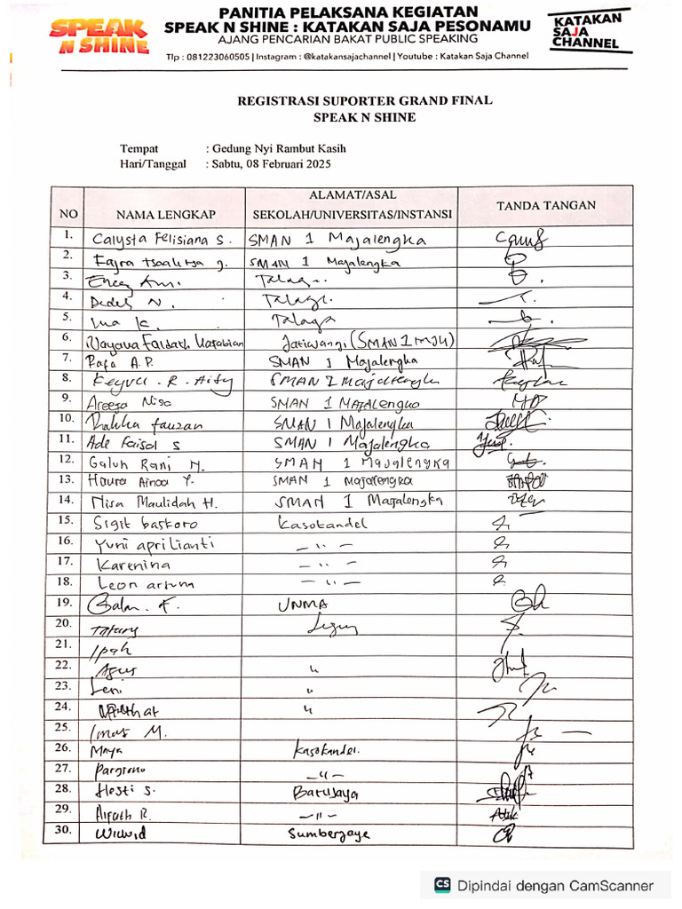 Absensi Speak N Shine | PDF