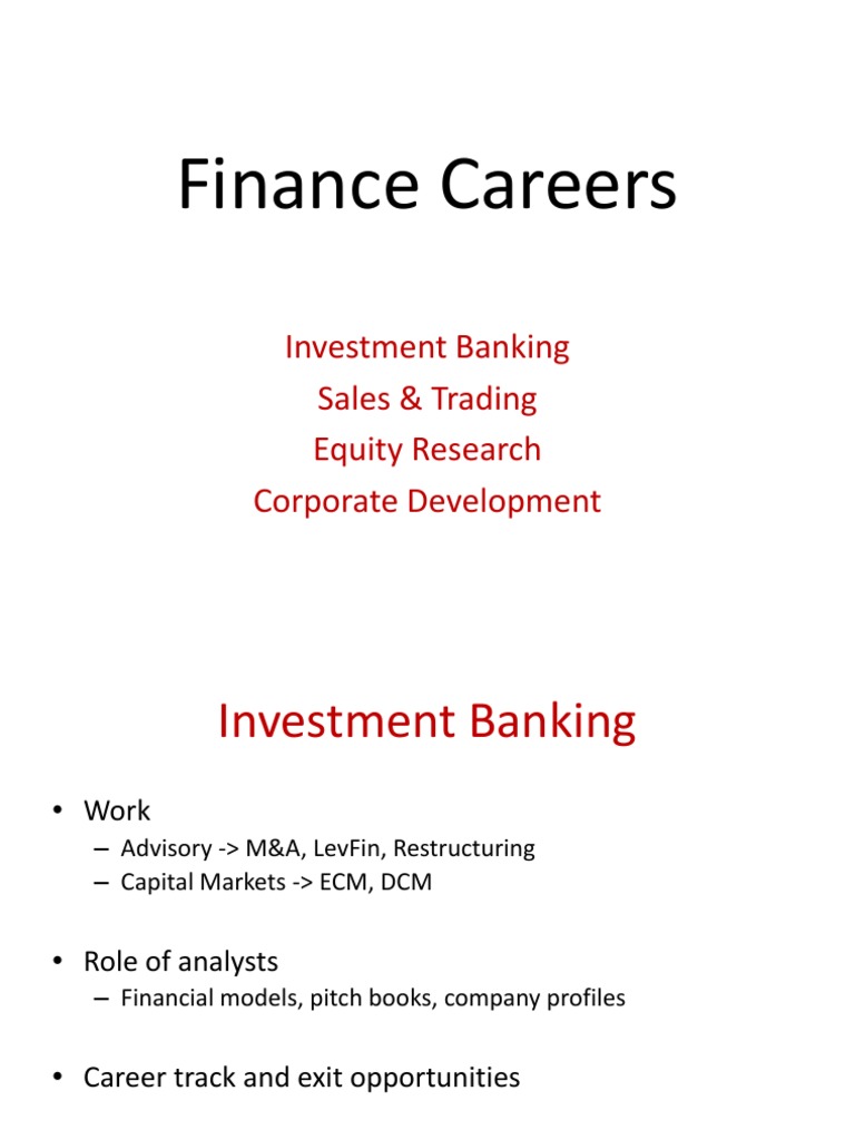 Finance Careers: Investment Banking Sales & Trading Equity Research ...