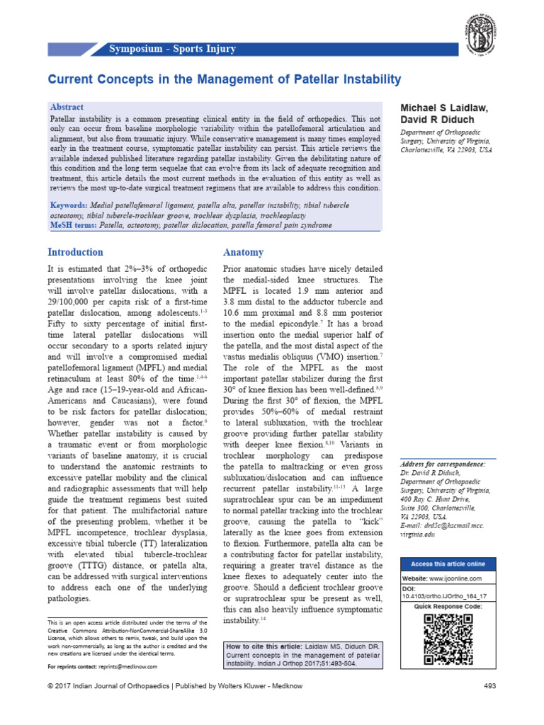 Current Concepts in the Management of Patellar Instability | PDF | Knee | Lower Limb Anatomy