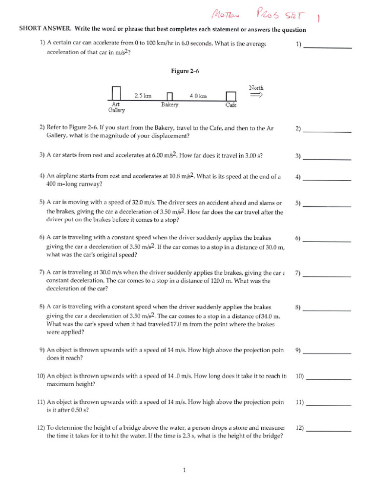 Ap1 Motion Review Problem Set | PDF