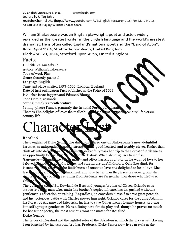 As You Like It Play by William Shakespeare | PDF | As You Like It ...