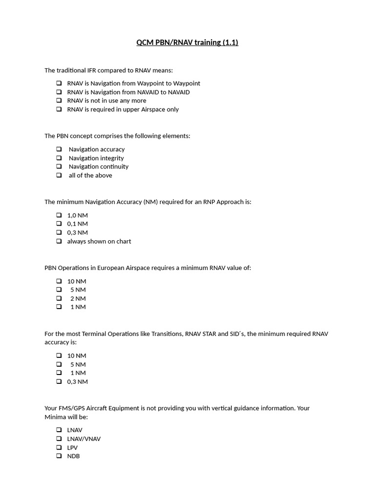 QCM PBN RNAV Training 1.1 | PDF | Navigation | Telecommunications Engineering