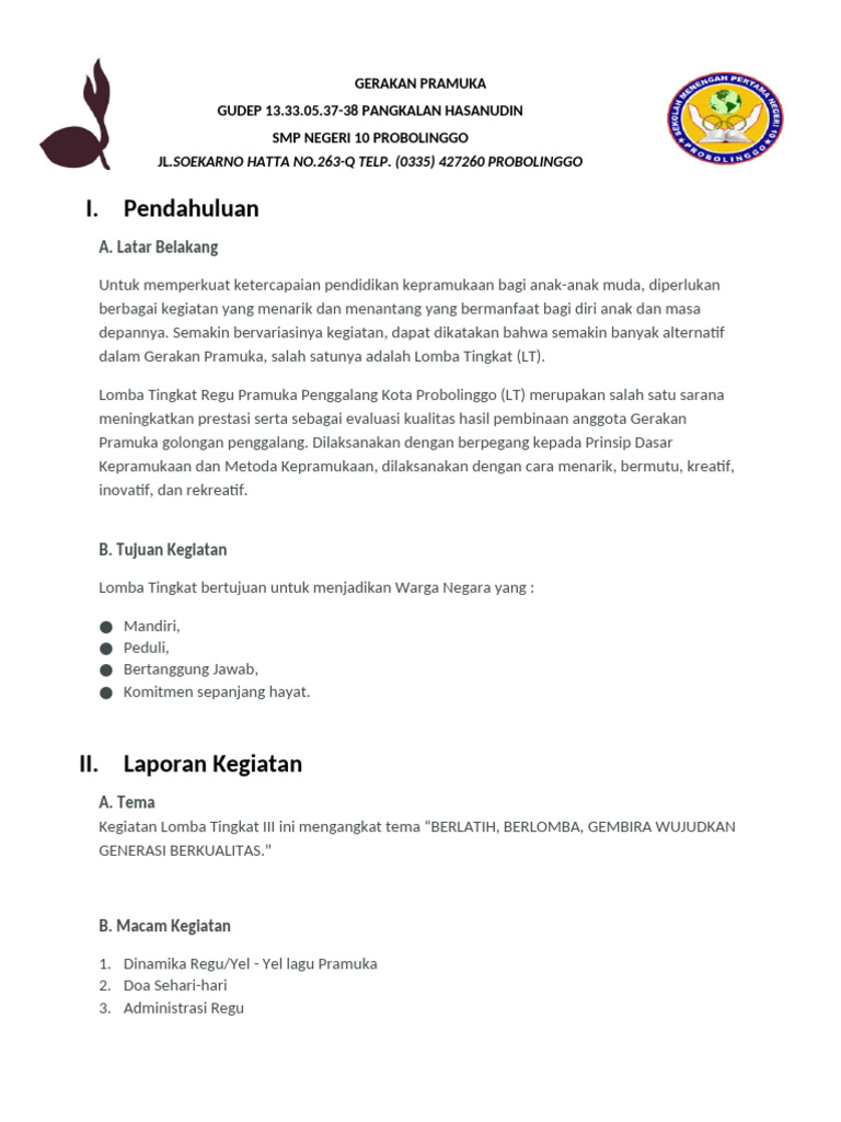 laporan kegiatan Pramuka | PDF