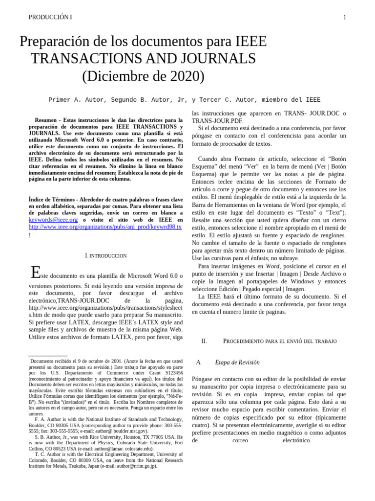 Plantilla IEEE | PDF | Microsoft Word | Archivo de computadora