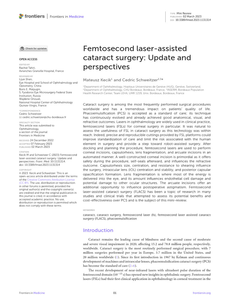 Femtosecond Laser-Assisted Cataract Surgery-Update and Perspectives ...