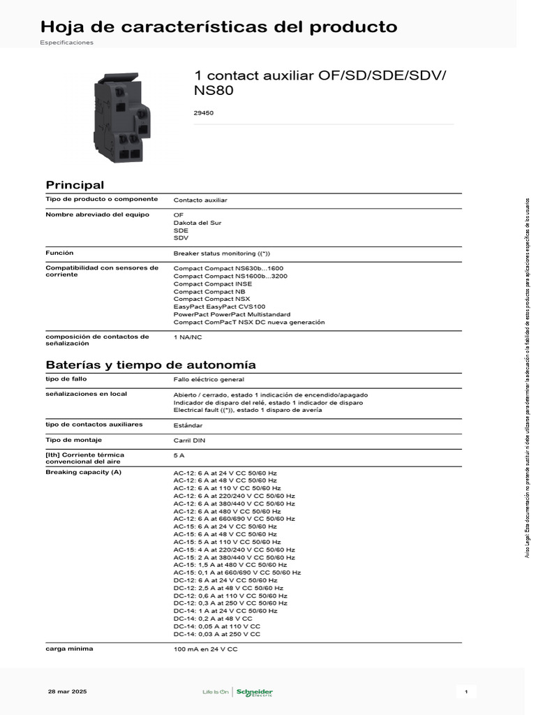 Hoja de Características Del Producto: 1 Contact Auxiliar OF/SD/SDE/SDV/ NS80 | PDF | Reciclaje ...