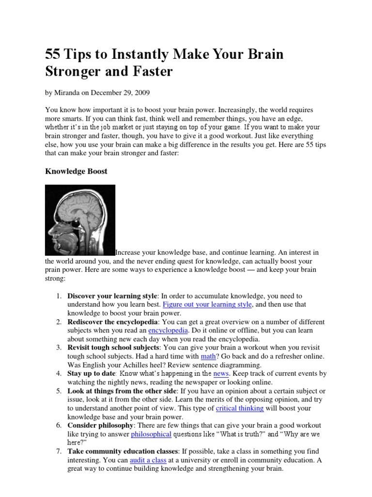 55 Tips To Instantly Make Your Brain Stronger and Faster | PDF ...