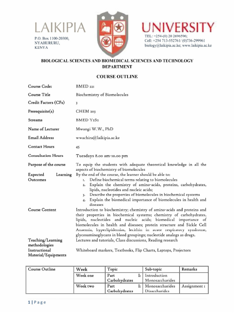 Bmed 221 Course Outline - 2025i | PDF