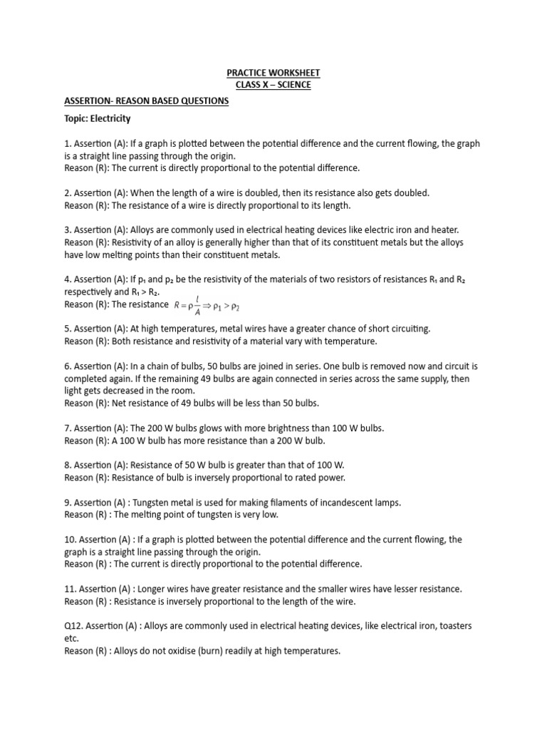 PRACTICE WORKSHEET- ELECTRICITY | PDF | Incandescent Light Bulb ...