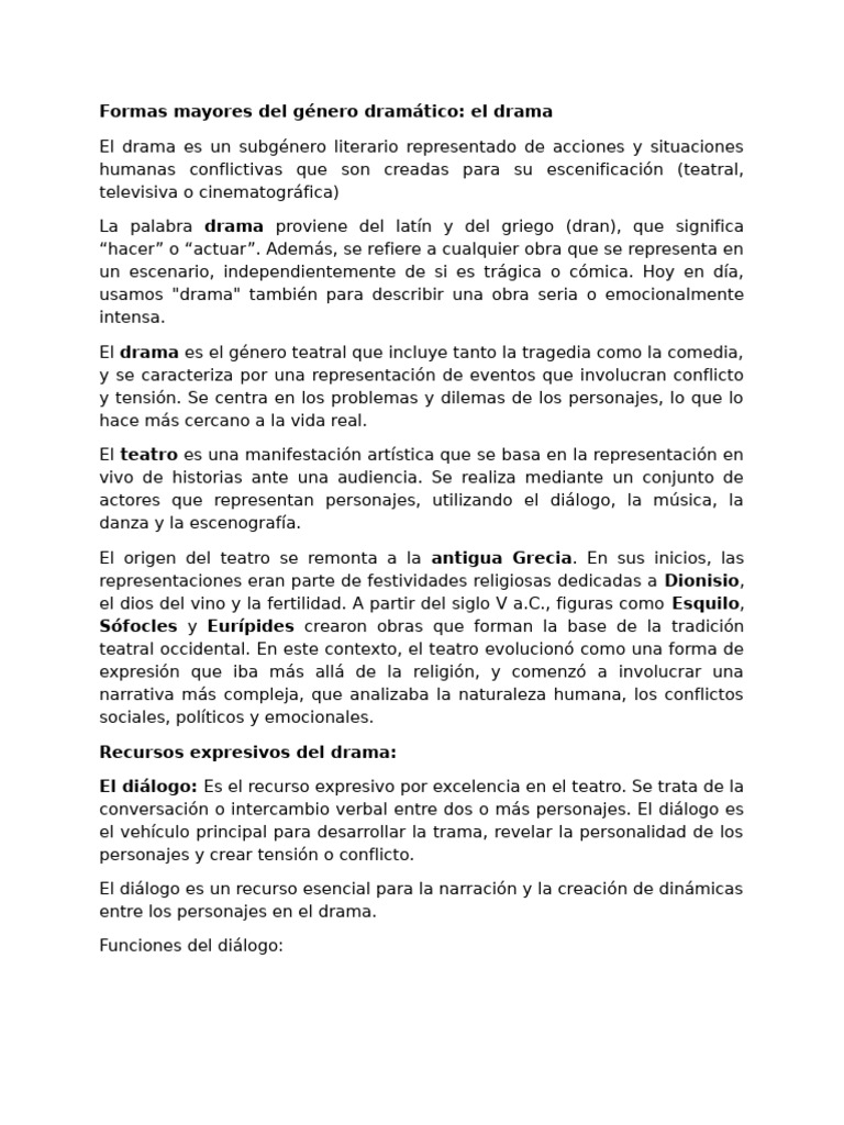 Formas Mayores Del G. Dramático | PDF | Teatro | Monólogo