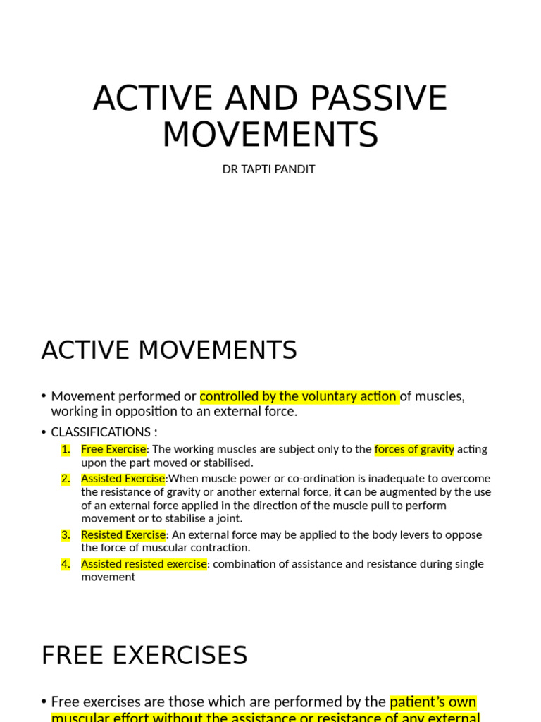 Active and Passive Movements Overview | PDF | Skeletal Muscle | Muscle ...