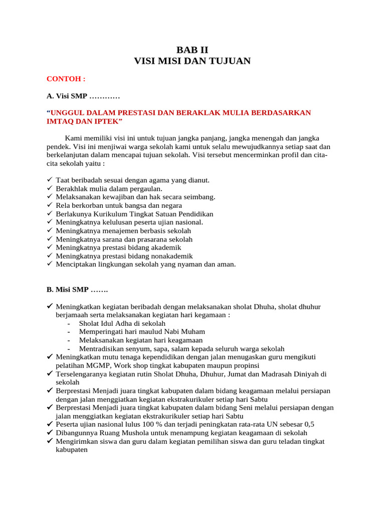 Bab Ii Visi, Misi Dan Tujuan Sekolah | PDF