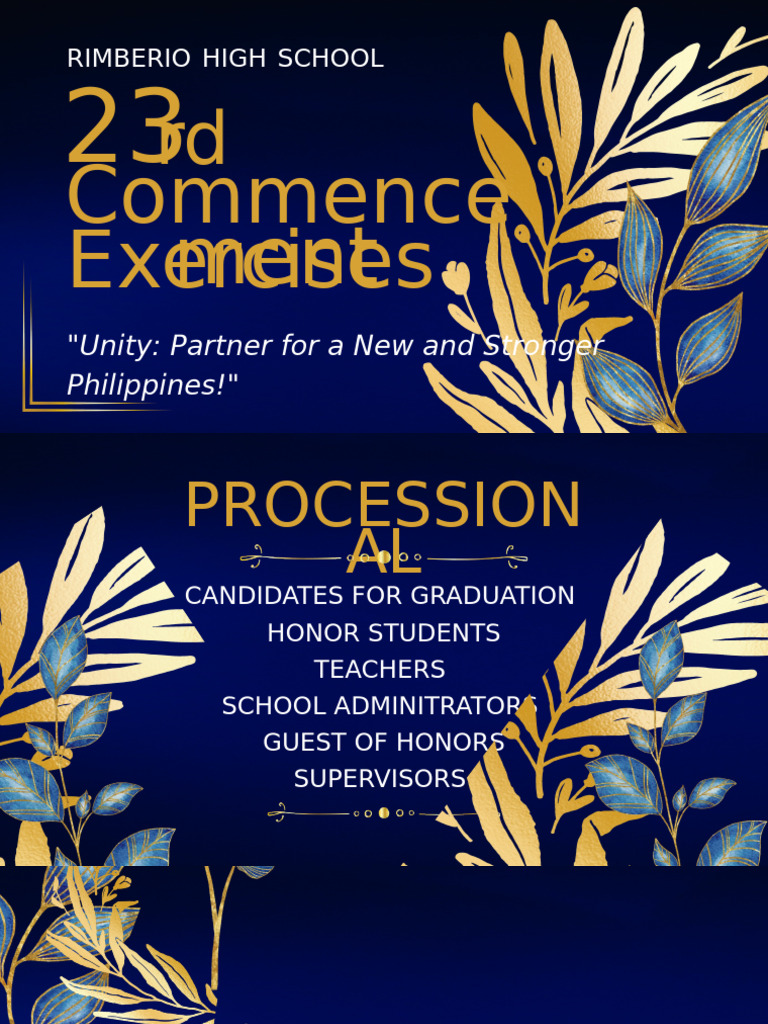Commencement Exercises Presentation in Blue and Gold Leaf and Flowers ...