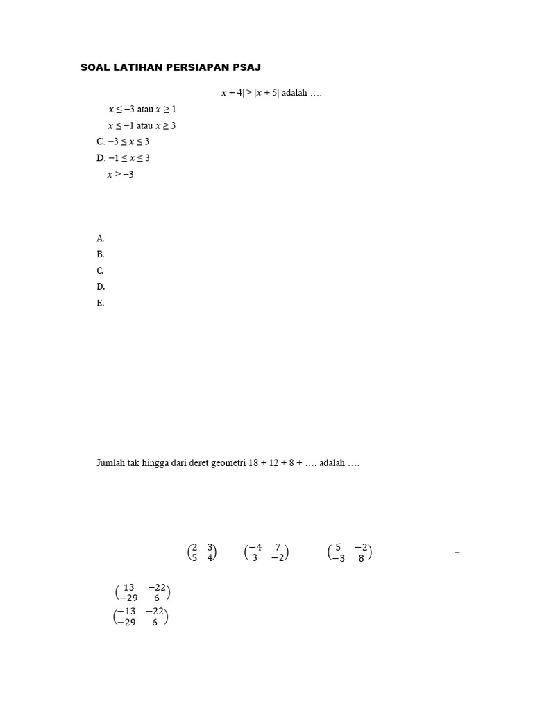 Soal Latihan Psaj Mat Wajib | PDF