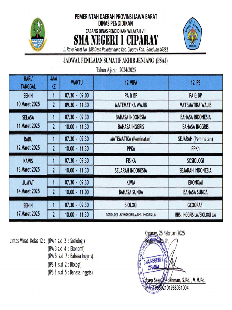 Jadwal Psaj Tahun Ajaran 2024-2025 | PDF