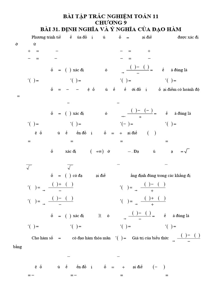 De Cuong Toan 11 - Dao Ham - No Keys | PDF