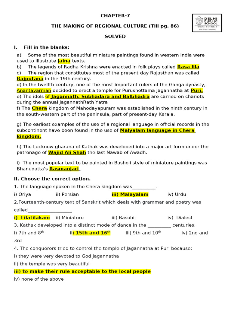 Chapter 7 The Making of Regional Cultures Le Solved | PDF
