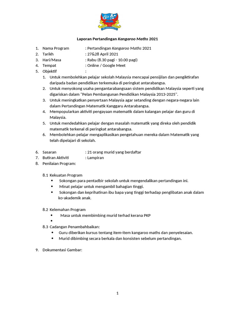 Laporan Pertandingan Kangaroo Maths 2021 | PDF