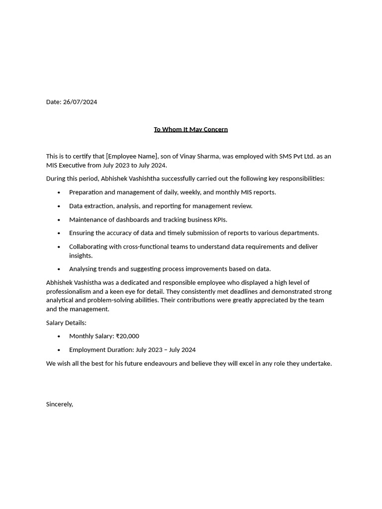 MIS Executive Experience Certification | PDF