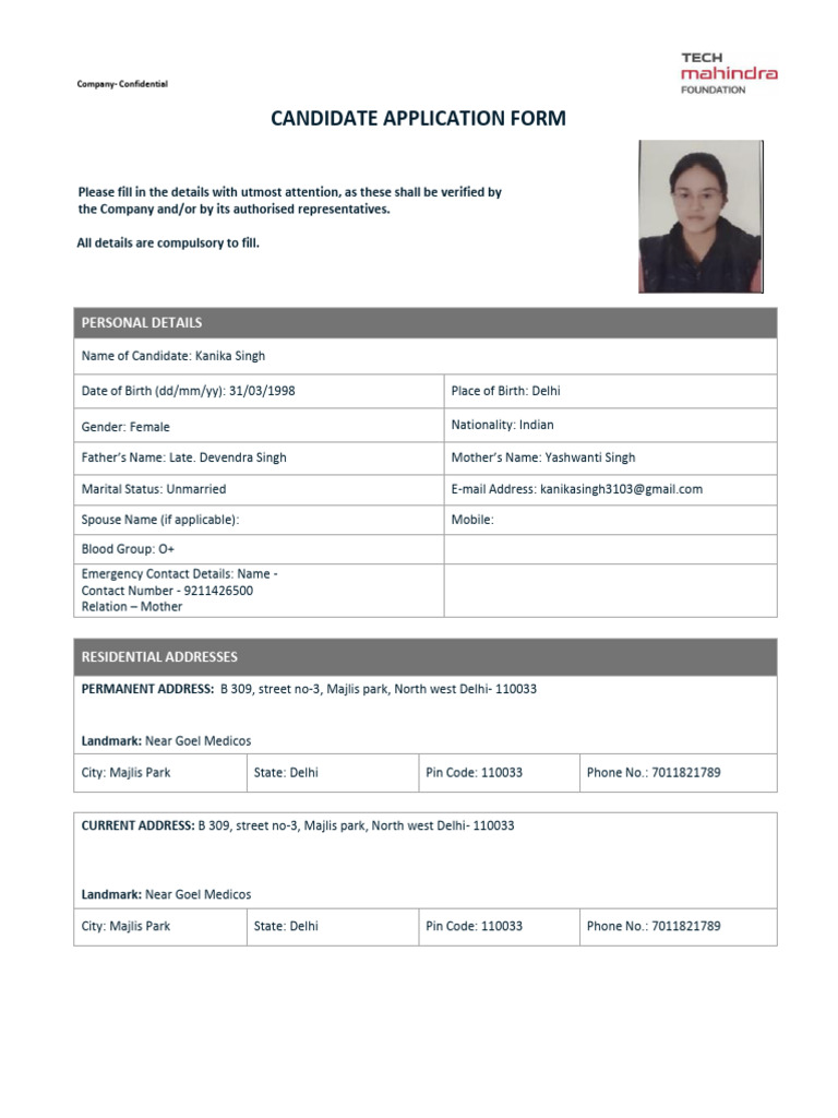 Candidate Application Form | PDF | Employment