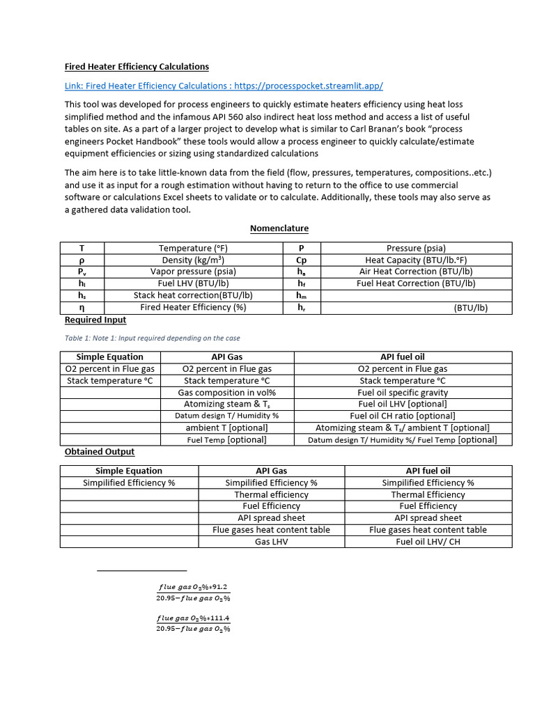 Fired Heater Efficiency Estimation Tool | PDF | Chemical Substances | Gases