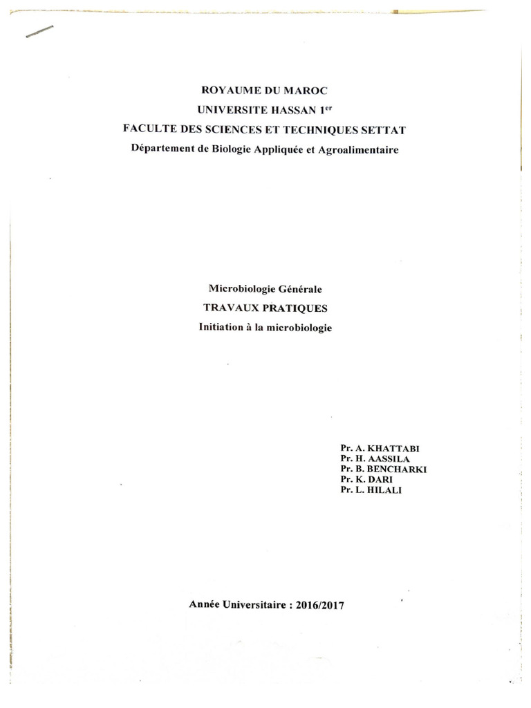 Polycopié de TP de Microbiologie | PDF