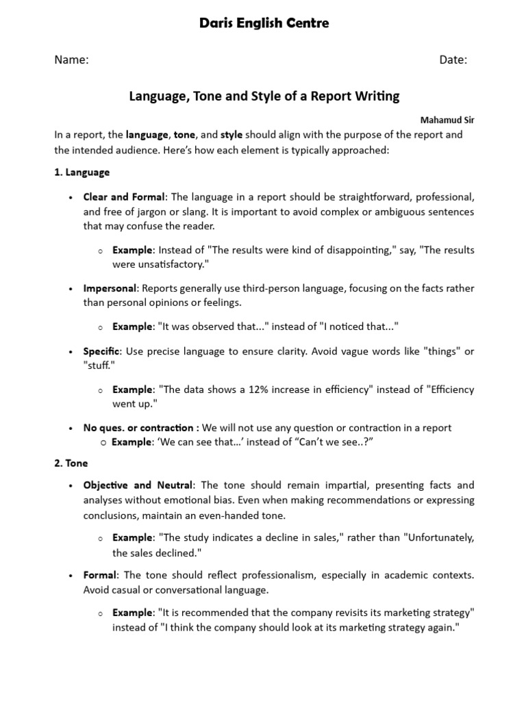 Language Tone and Style of A Report | PDF | Communication | Cognition