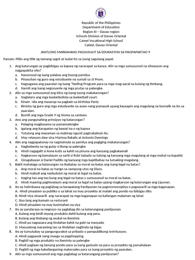 Esp Exams 3RD Quarter | PDF