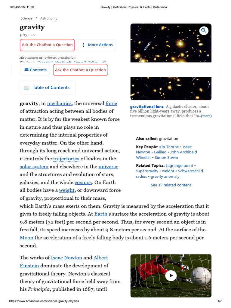Gravity - Definition, Physics, & Facts - Britannica | PDF | Force | Gravity