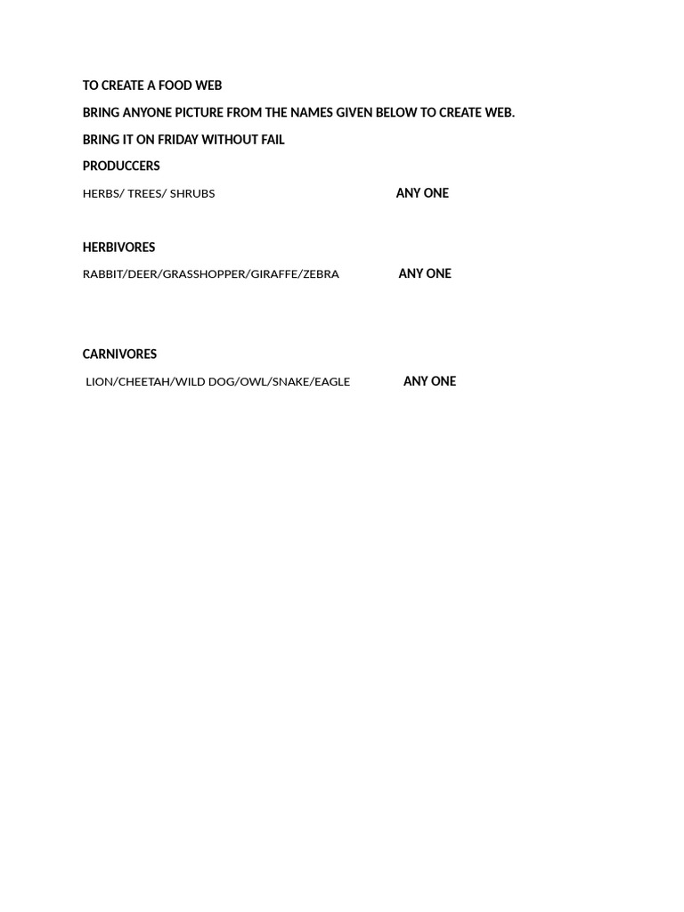 Create a Food Web Project Guide | PDF