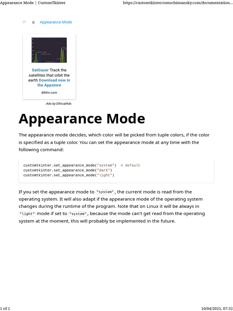 Appearance Mode _ CustomTkinter | PDF