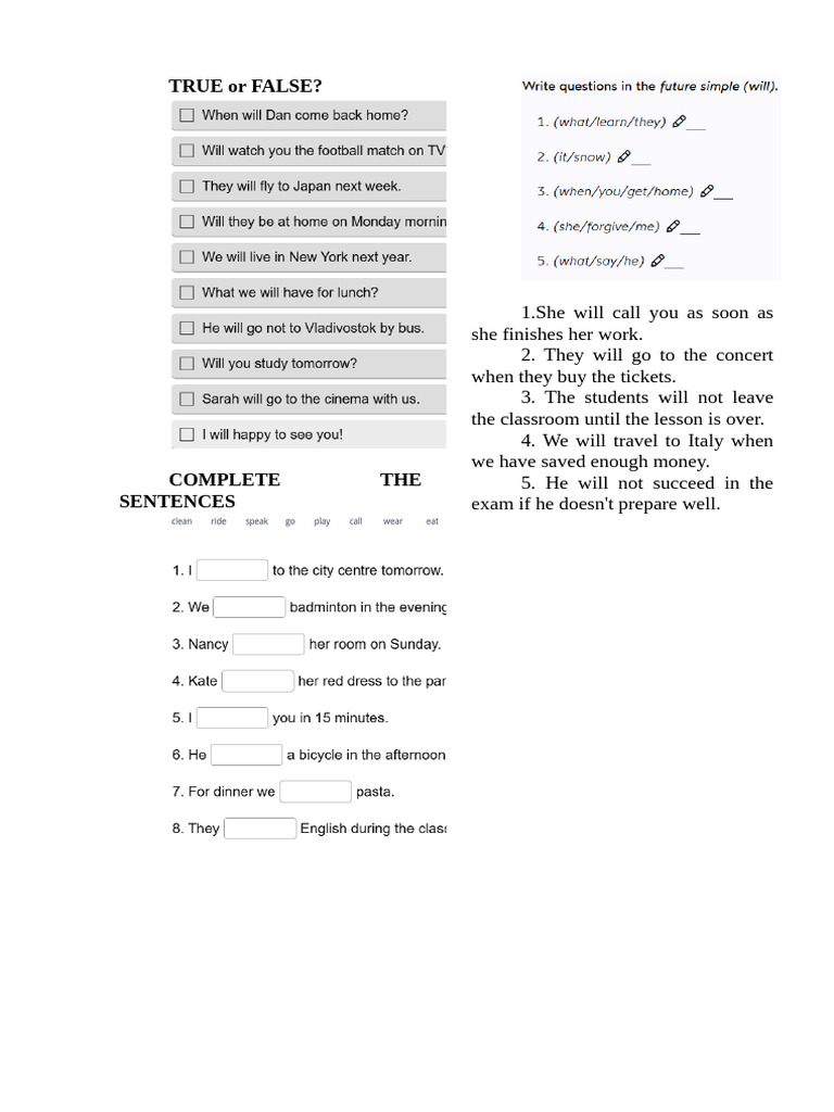 Future Simple Exercises | PDF