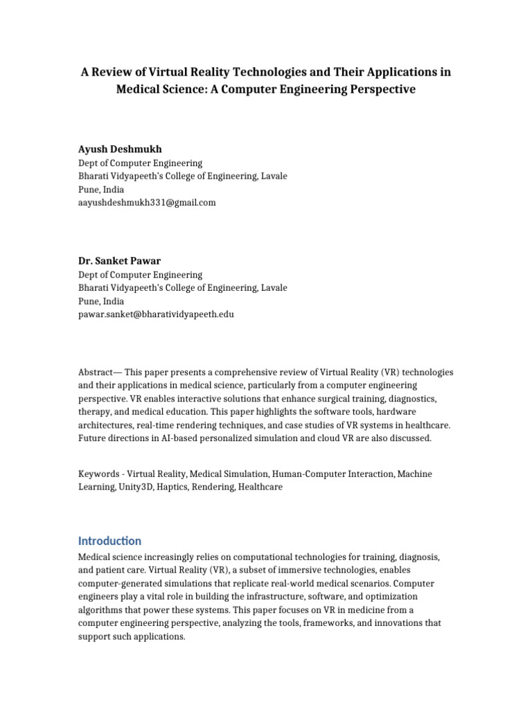 VR Review Medical Paper | PDF | Virtual Reality | Simulation