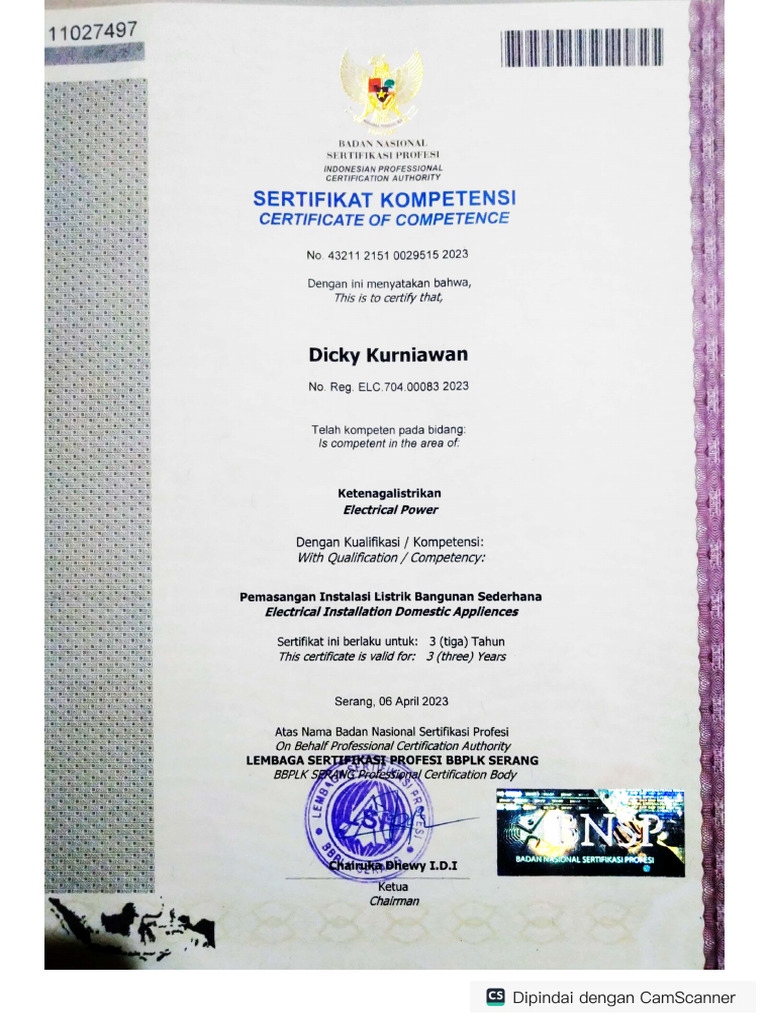 SERTIFIKAT BNSP | PDF