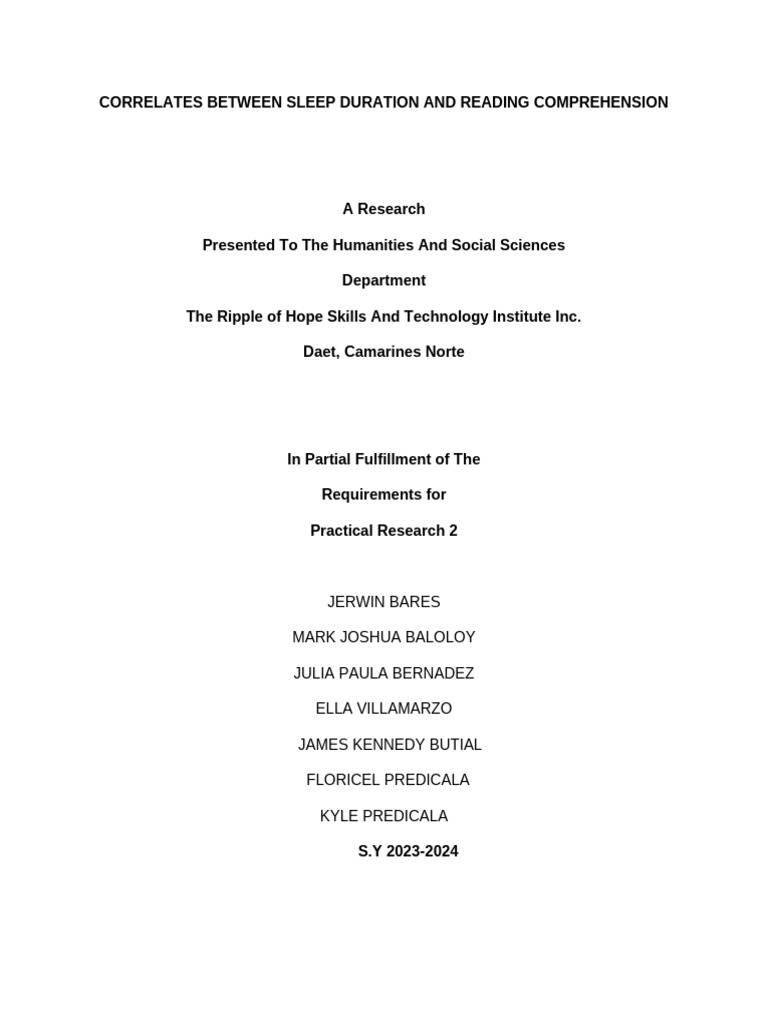 Sleep Duration and Reading Comprehension | PDF | Reading Comprehension ...