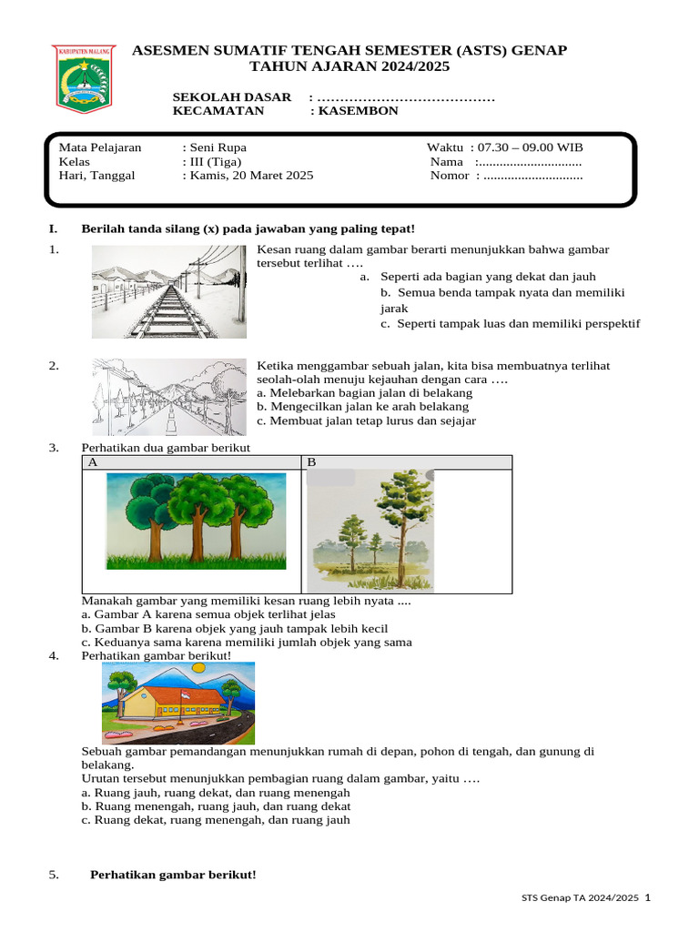 Soal Seni Rupa Kelas 3 STS Genap Ta 2024-2025 | PDF