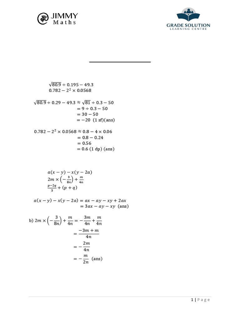 Sec 1 Math WA2 Revision Guide | PDF | Mathematics