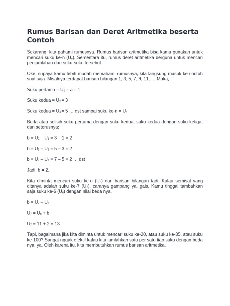 Rumus Barisan Dan Deret Aritmetika Beserta Contoh 4 | PDF