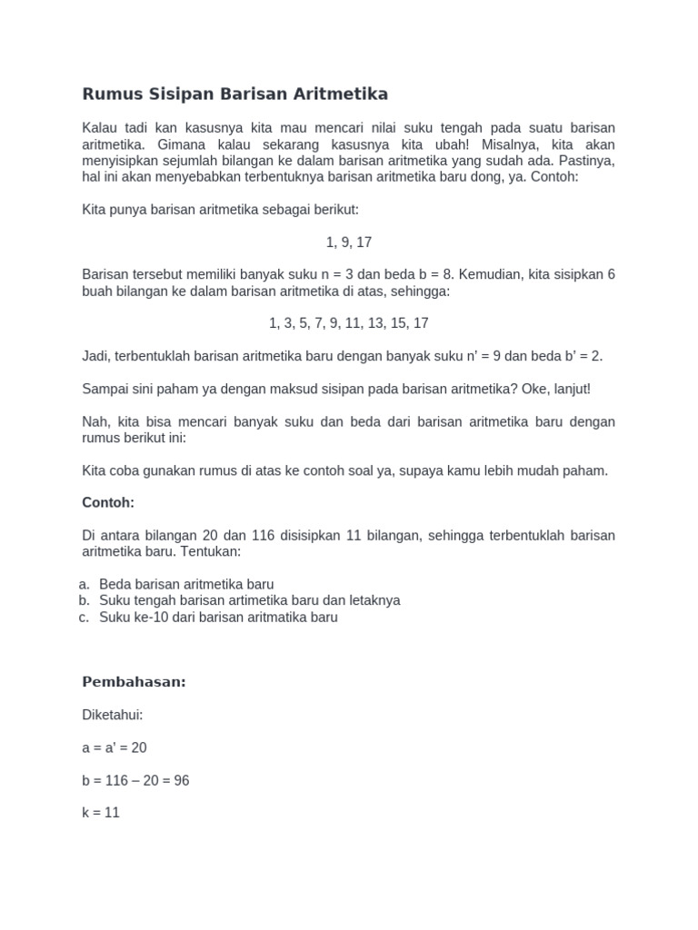 Rumus Sisipan Barisan Aritmetika 2 | PDF
