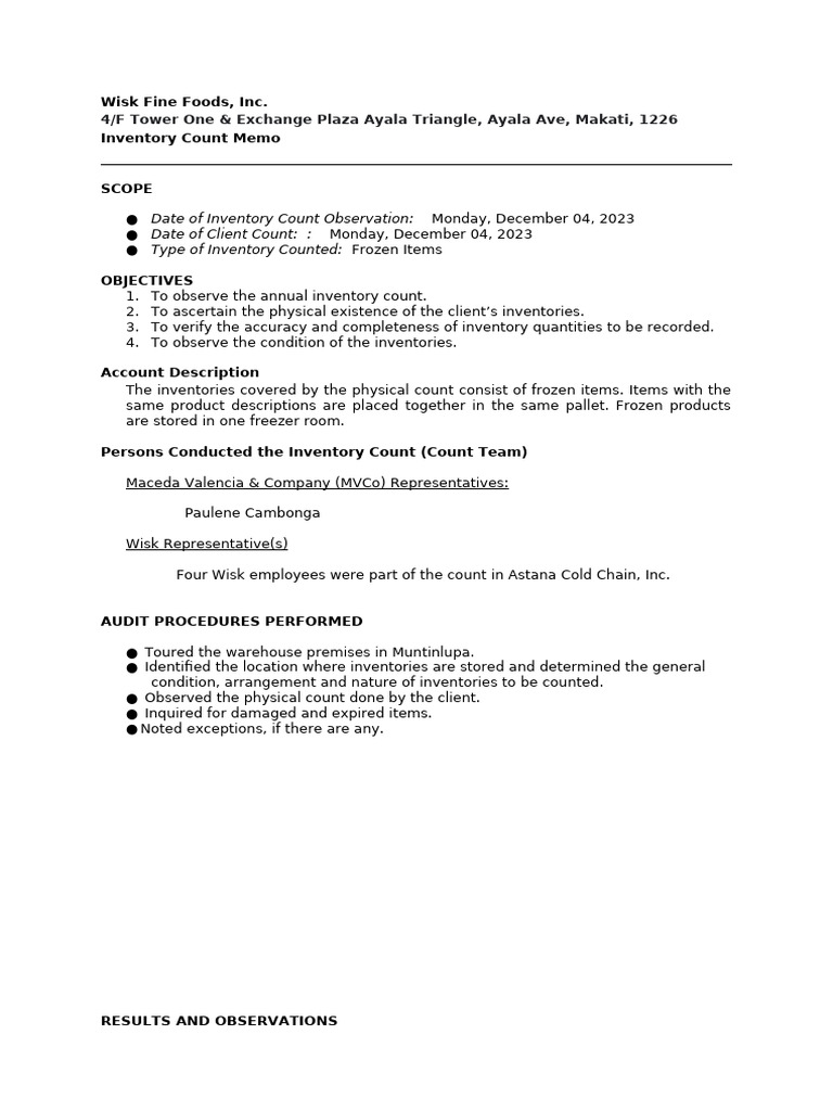 WFF YE2023 Inventory Count Memo - Astana v1.9.24 | PDF | Inventory ...