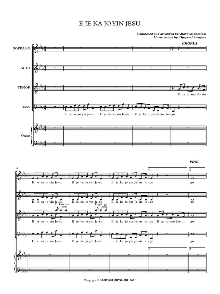 E JE KA JO YIN JESU - Full Score | PDF
