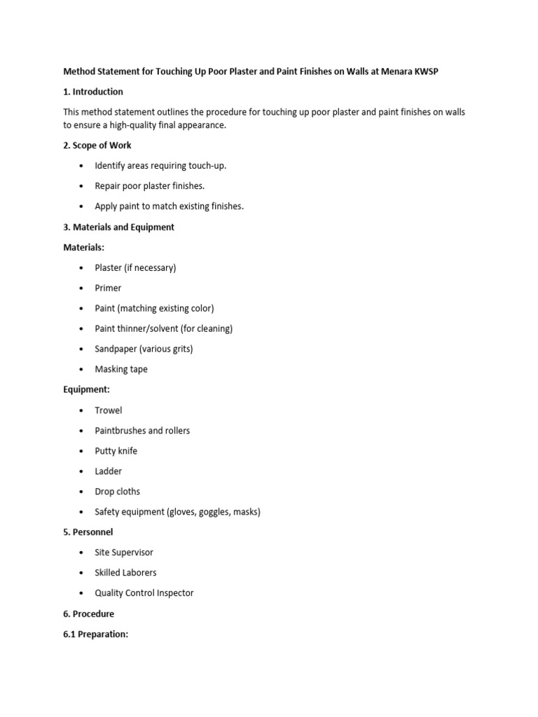Method Statement To Touch Up Poor Plaster and Paint Finishes On Wall ...