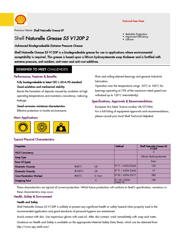 Shell Naturelle Grease S5 V120P 2 Overview | PDF | Materials ...